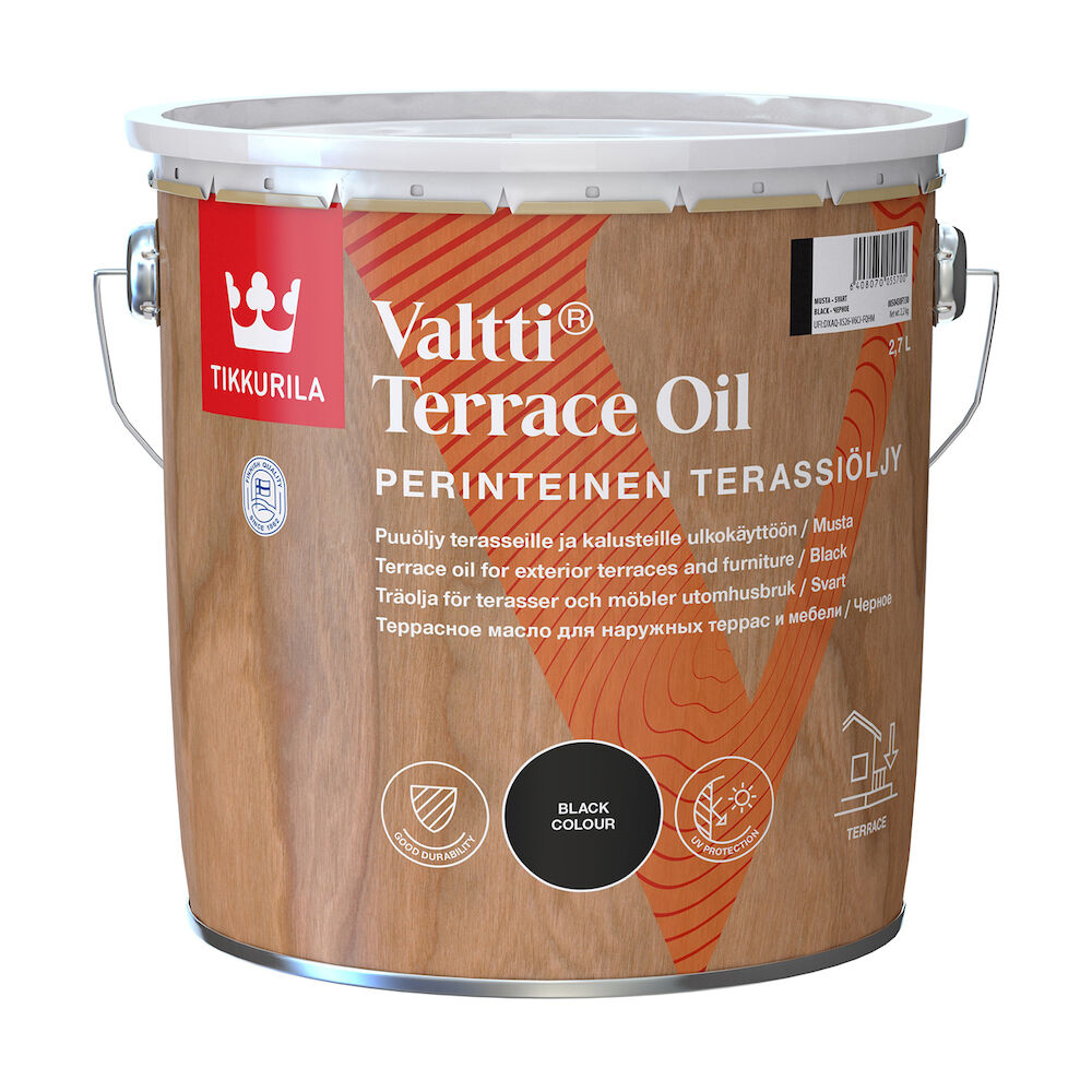 Kaluste- ja terassiöljy Valtti Terrace Oil 2,7 l musta | STARK verkkokauppa